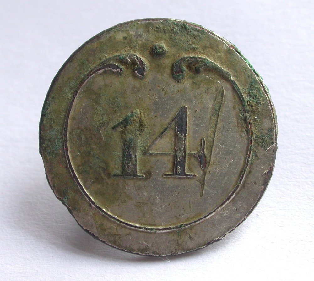Military Uniform Button, 14th Regiment of Foot
